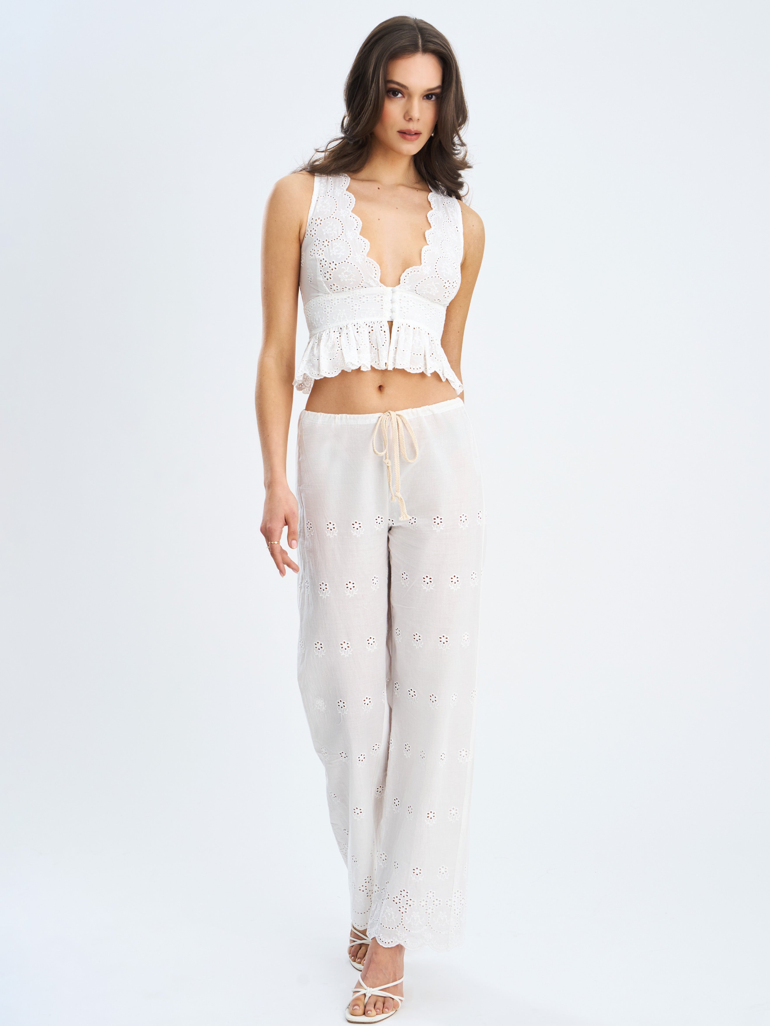 White Eyelet Crop Vest with Wave Trim - Miss Circle